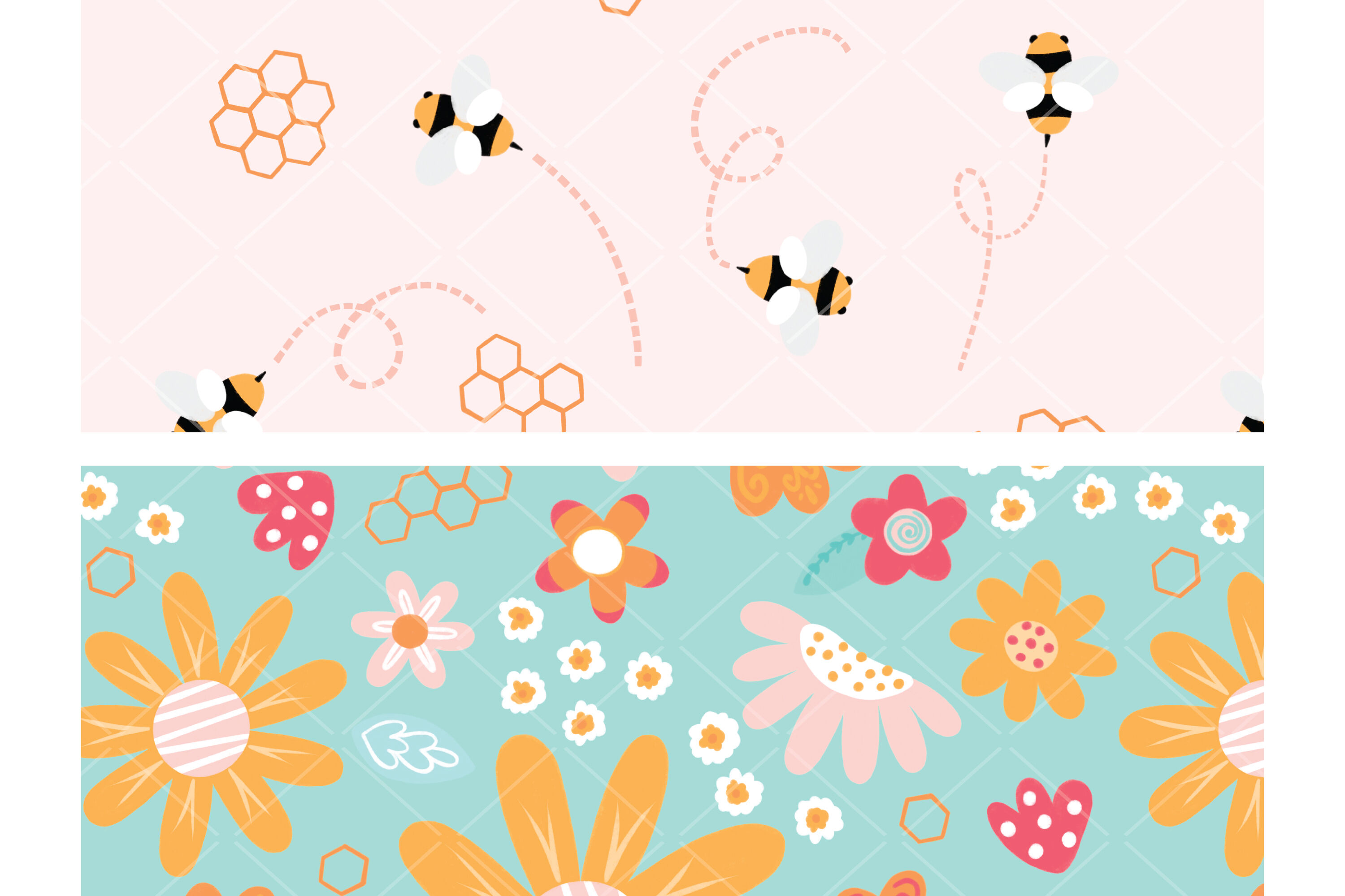Spring Flowers & Bees Digital Paper | Seamless Background Pattern By ...