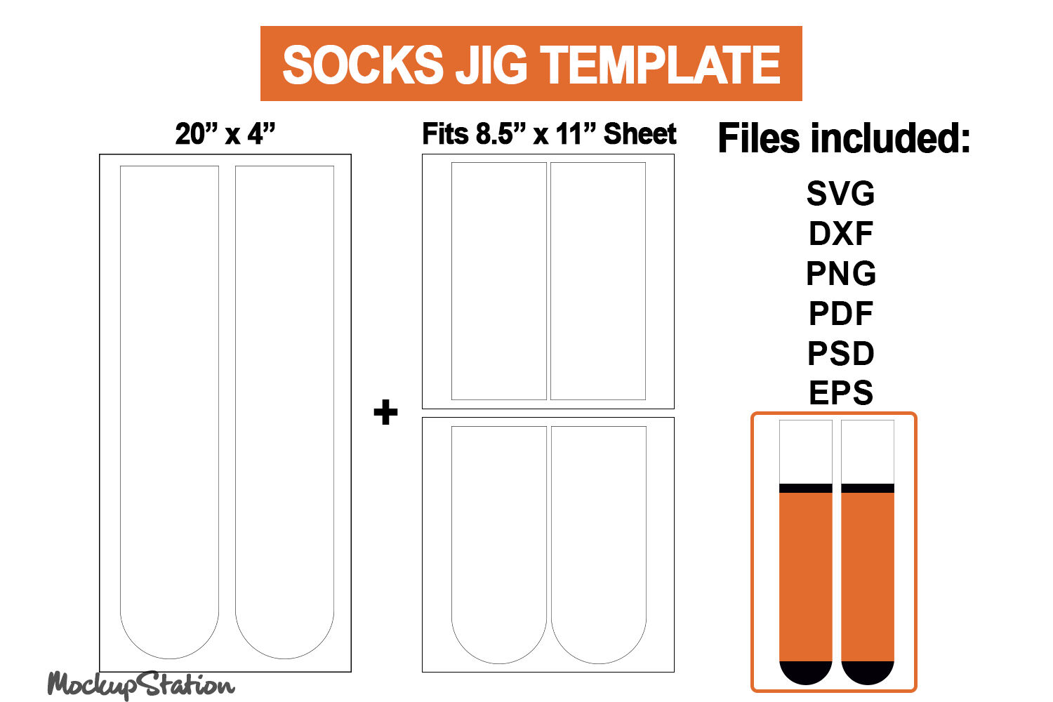 Socks Jig Template SVG Template For Sublimation Prints On 8 5 x11 