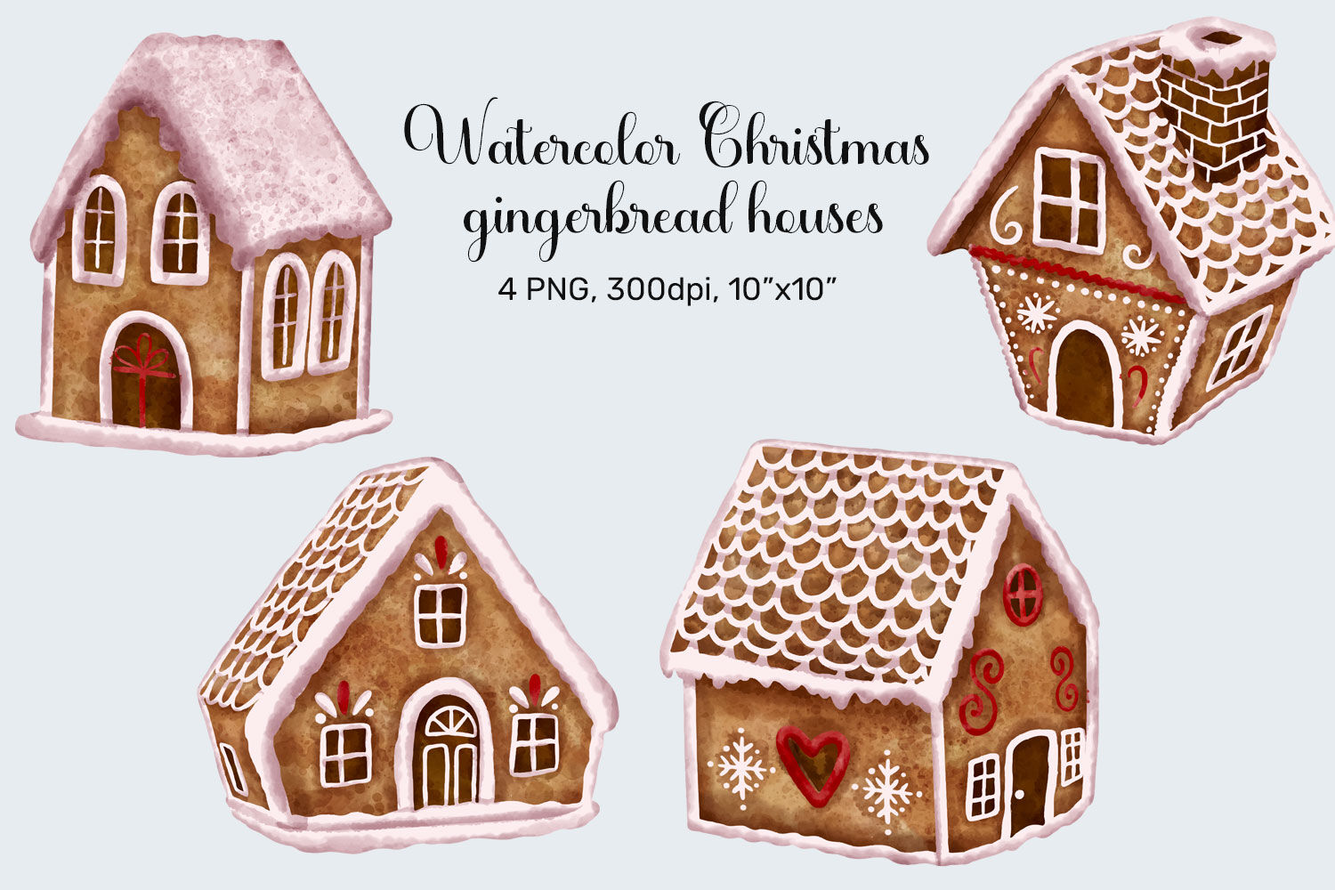 Watercolor Christmas gingerbread houses illustrations clipart PNG By ...