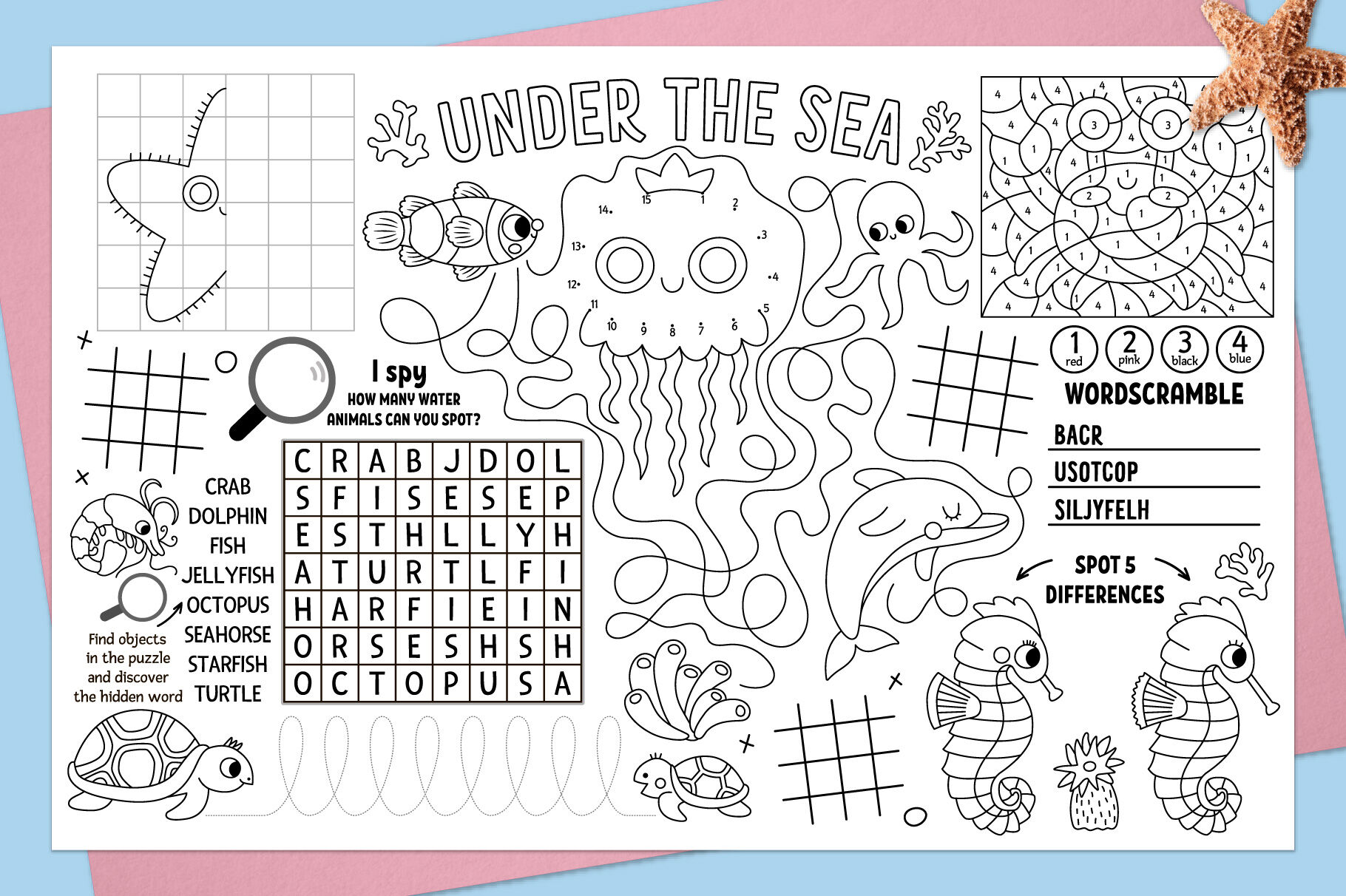 Under the sea coloring activity placemats By Lexi Claus | TheHungryJPEG