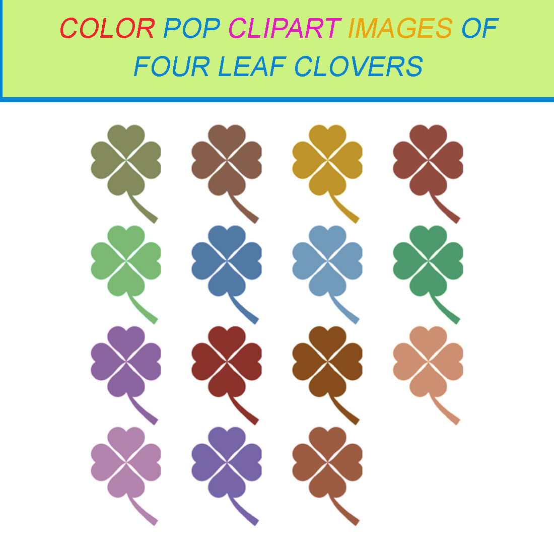 15 COLOR POP CLIPART IMAGES OF FOUR LEAF CLOVERS By Brilliant Digital ...