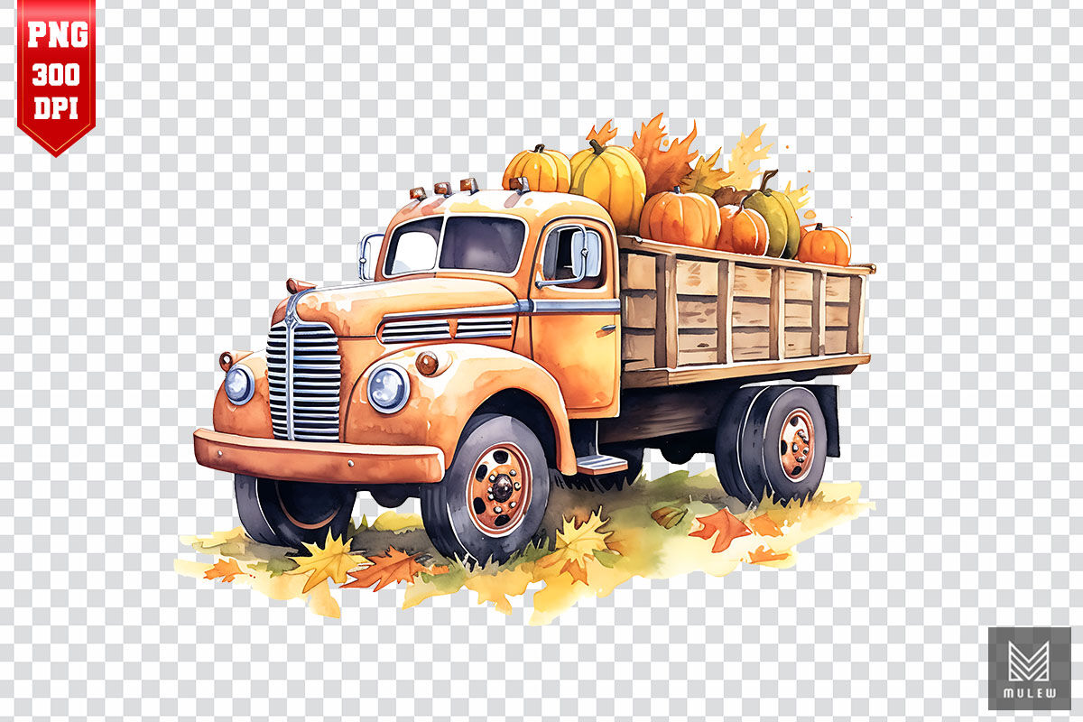 Watercolor Vintage Pumpkin Truck Clipart By Mulew Art | TheHungryJPEG