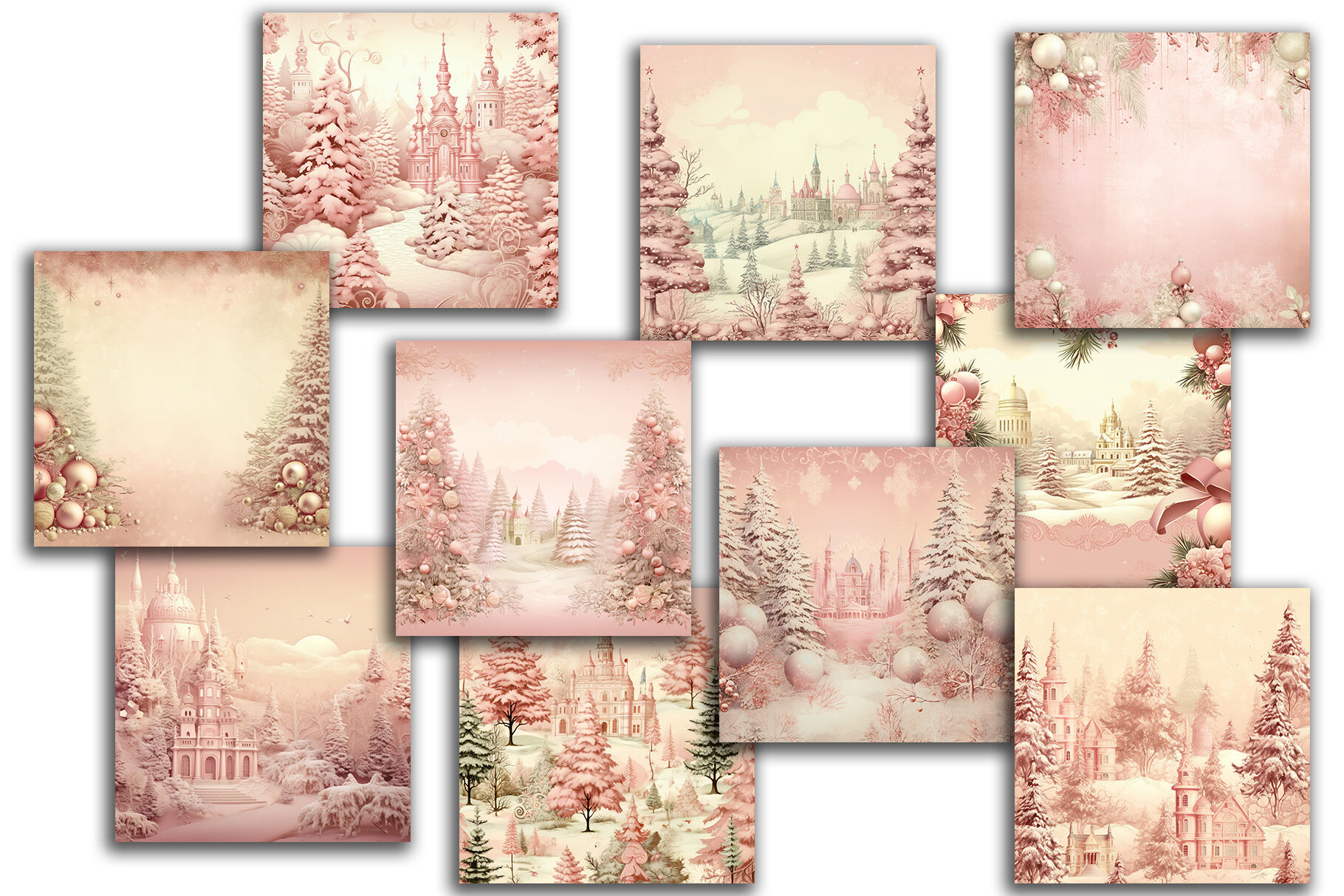 Pink Christmas Digital Paper, Christmas Backgrounds By Vasmila Design ...