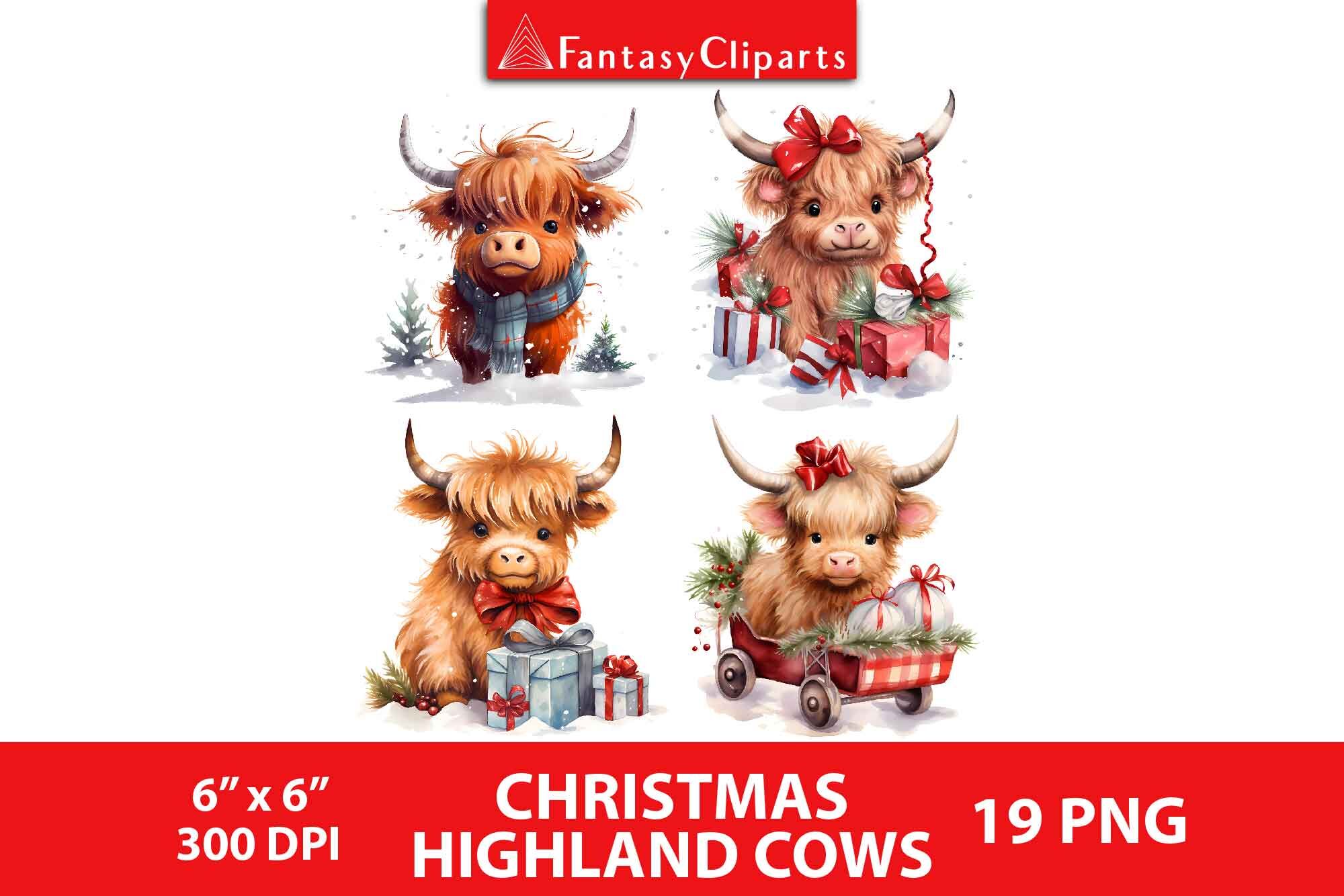 Christmas Baby Highland Cows Clipart | Winter Clip Art PNG By Fantasy ...