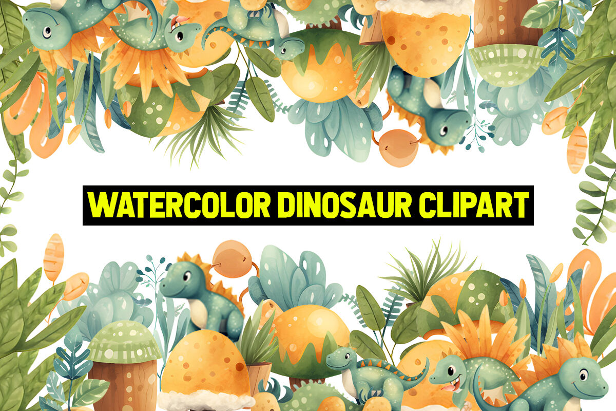 Dinosaur Watercolor Clipart Collection for Dino-themed Nursery Decor w ...