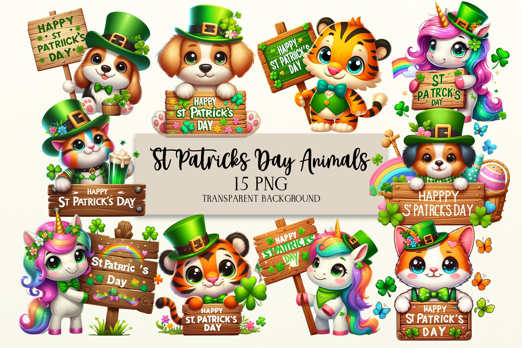St. Patricks Day Animals Png, Cute Animals Clipart By Vasmila Design ...