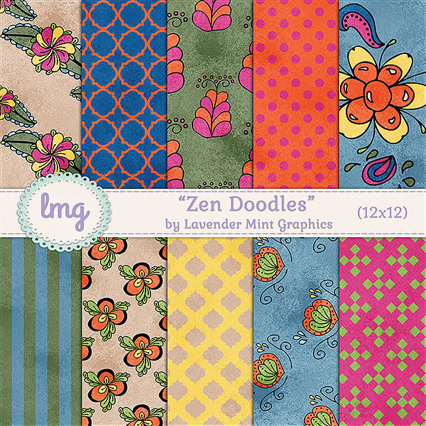 Zen Doodles Digital Scrapbook Paper By Lavender Mint Graphics ...