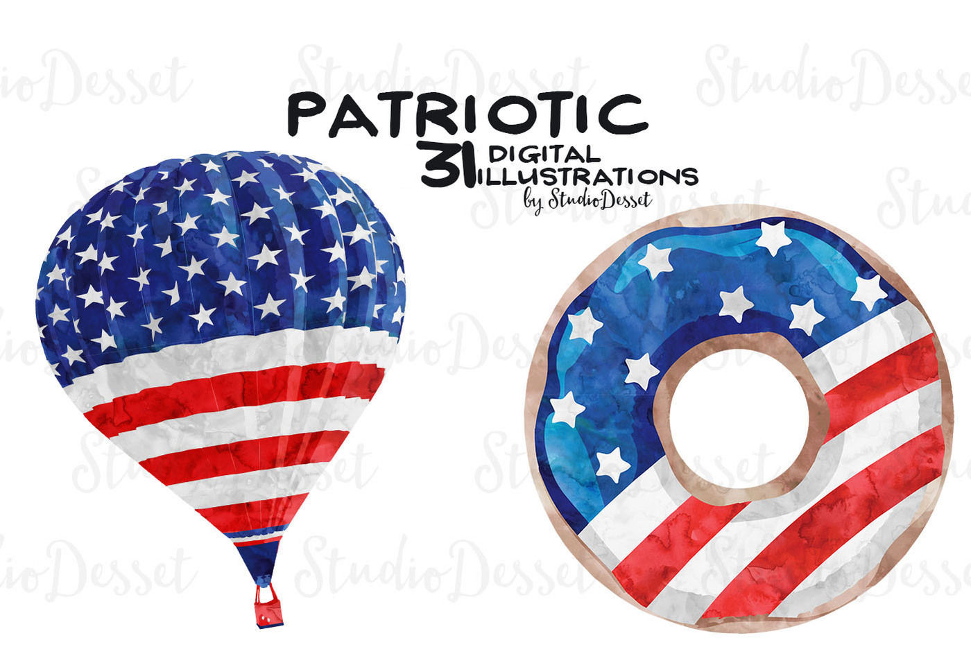 Patriotic Watercolor Illustrations By StudioDesset | TheHungryJPEG.com