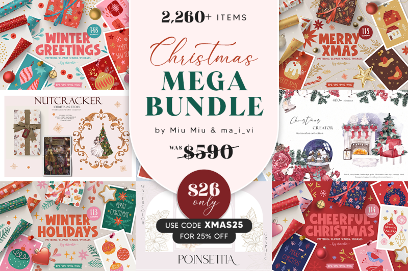 Christmas Mega Bundle By TheHungryJPEG | TheHungryJPEG